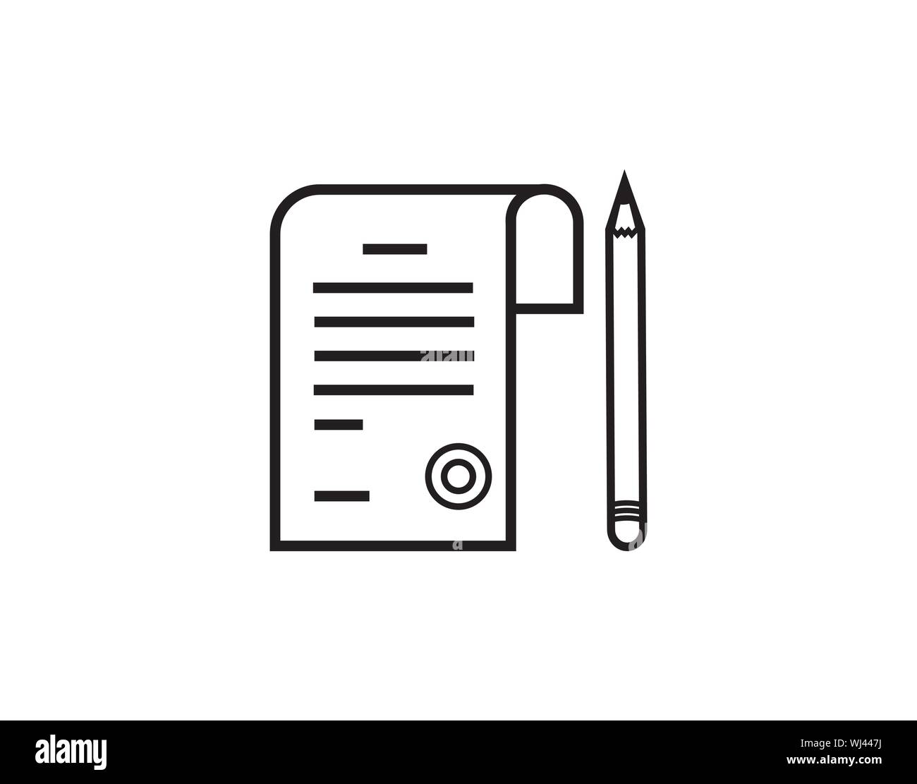 Documento Icono De Línea Fina Pluma Y Papel Y Lápiz Imagen Vectorial
