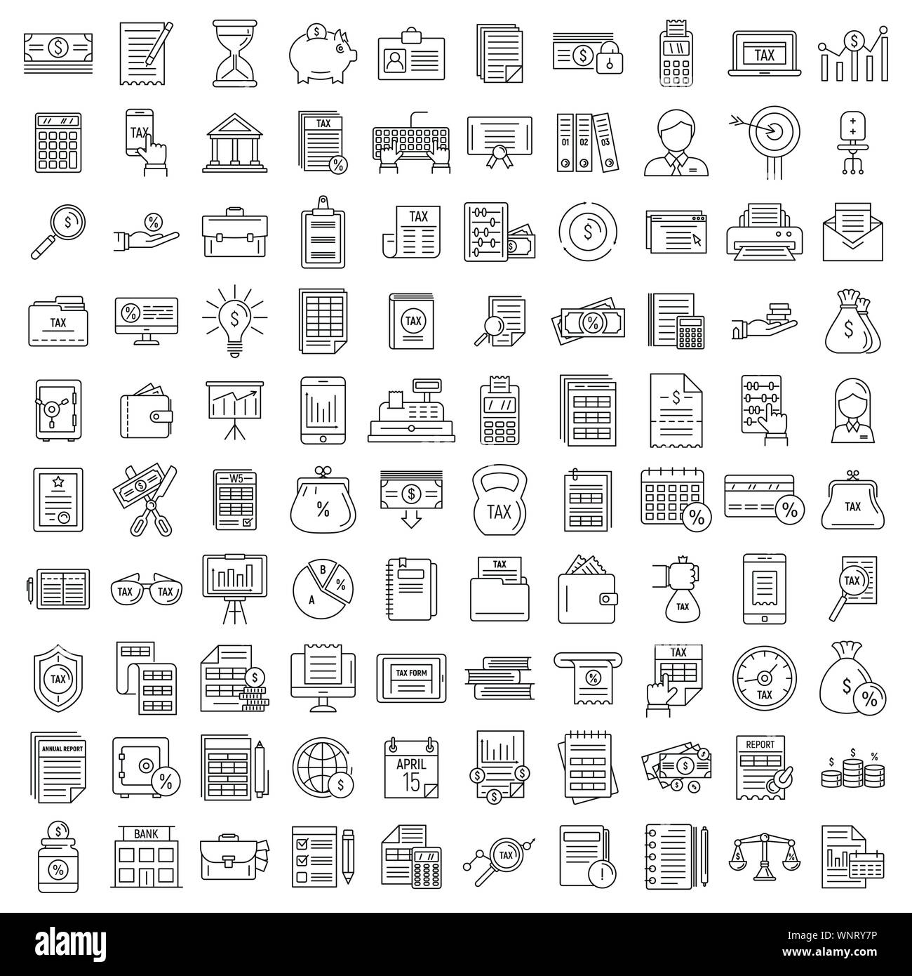 Contador financiero conjunto de iconos. Esquema establecido de contador ...