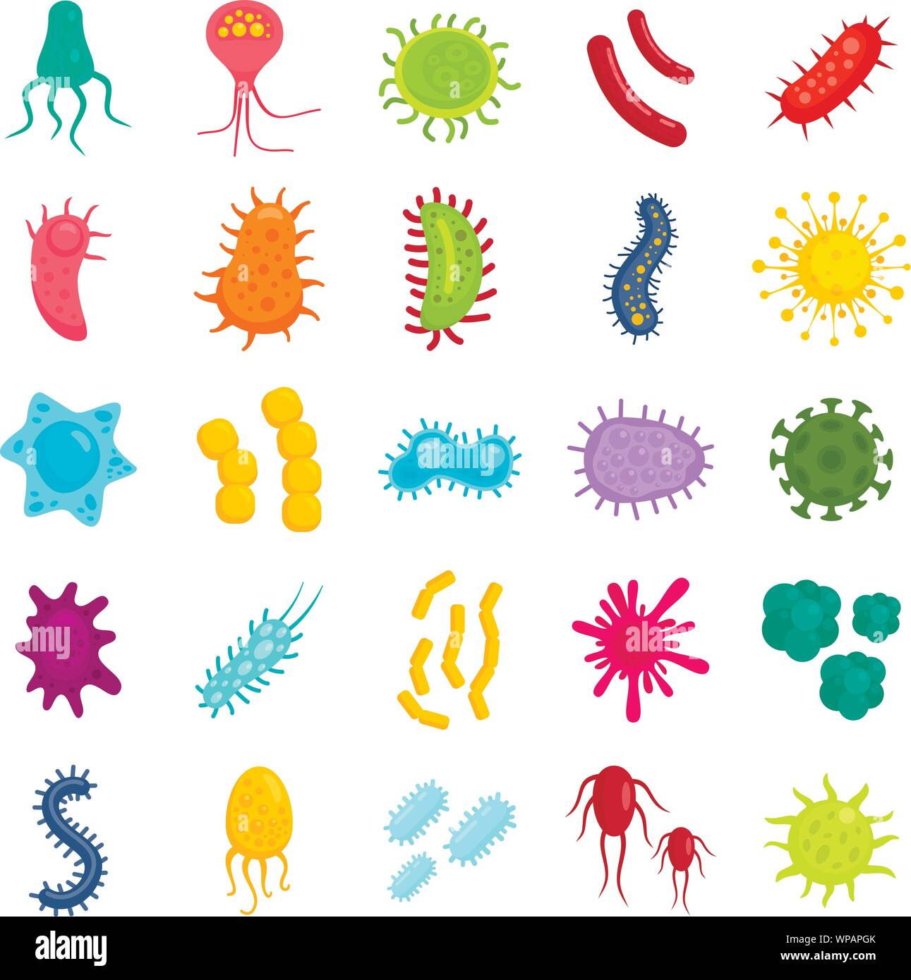 Iconos De Bacterias Conjunto Plano De Bacterias Vector Iconos Para | My ...