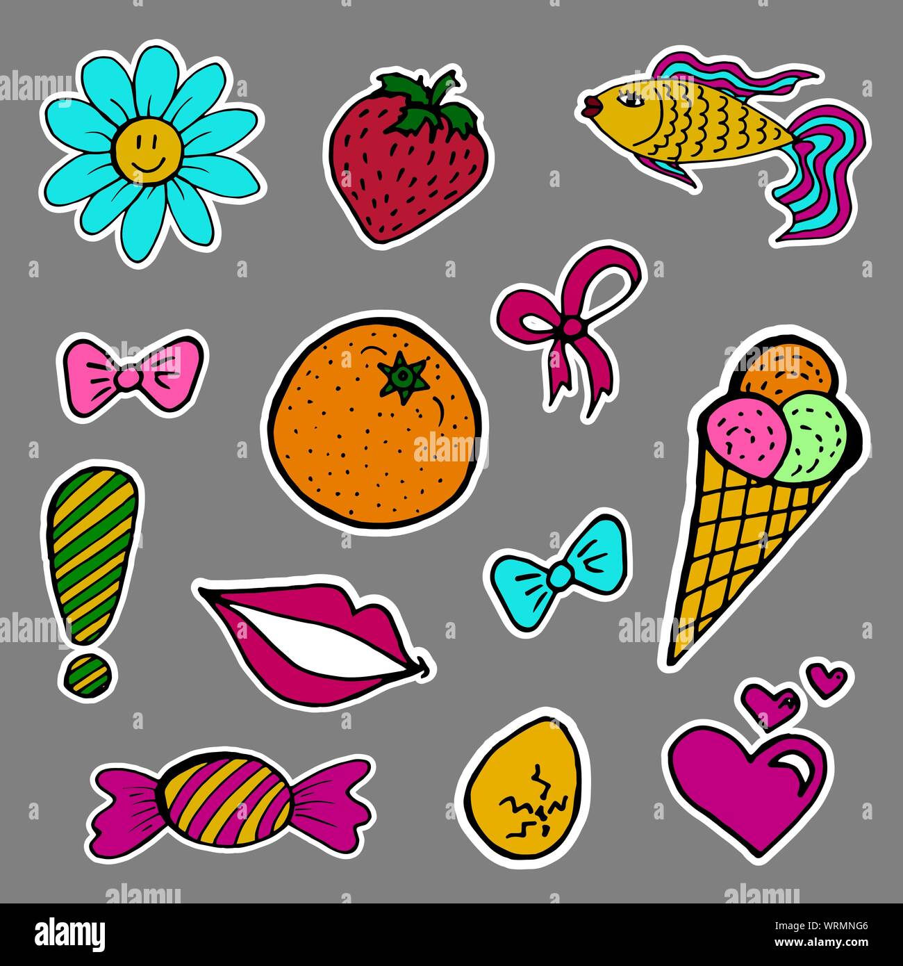 Un Conjunto De Etiquetas Insignias De La Moda Helados Flores Fresas
