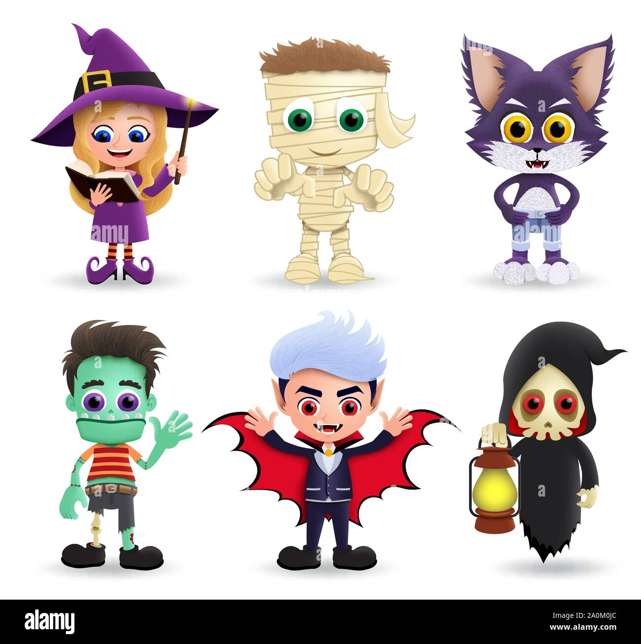 Personnages de l'Halloween vector set. Caractère dans Halloween Costume ...