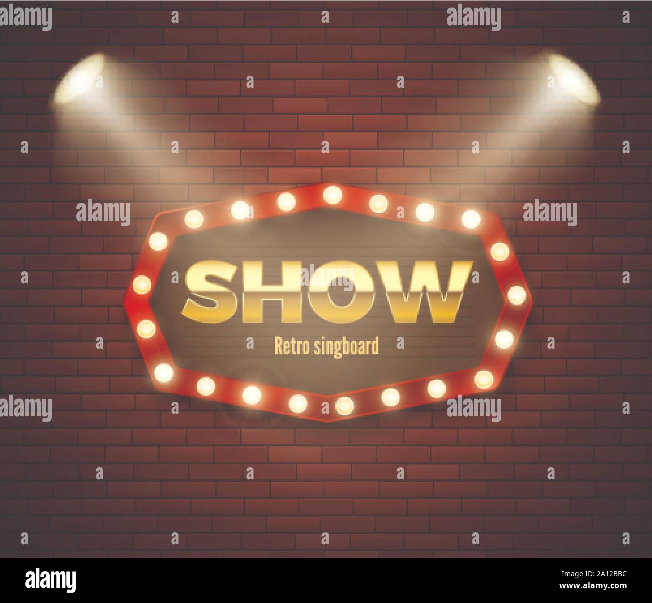 Pancarte à rétro éclairage. Bannière publicitaire sur mur de brique ...