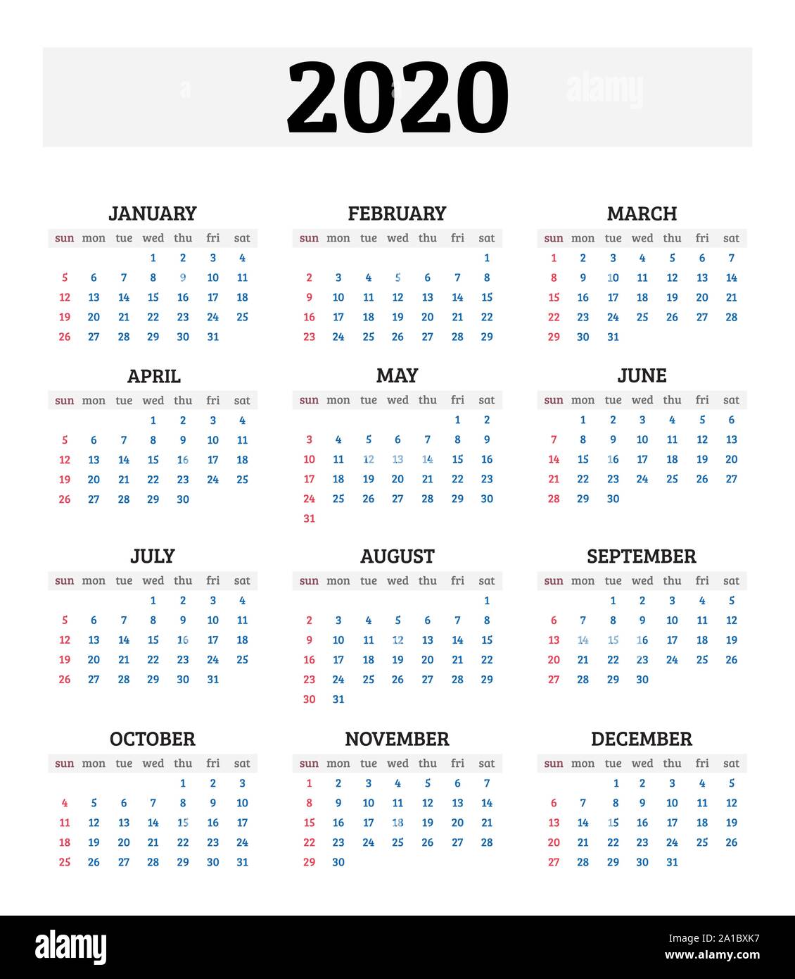 Calendrier annuel 2020 Banque de photographies et d’images à haute ...