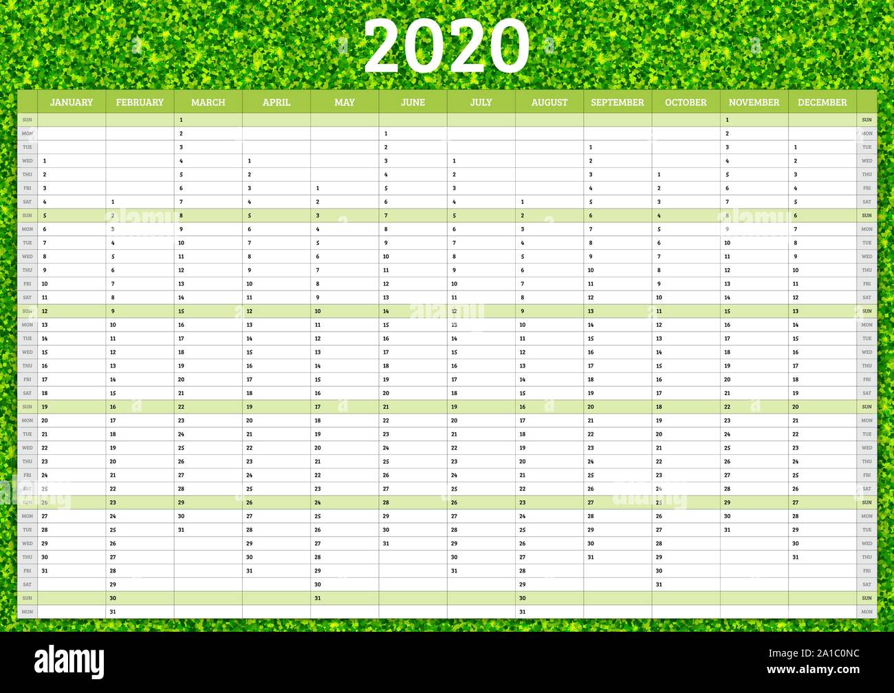 2020 calendrier annuel. Modèle de planification annuelle. Vector ...