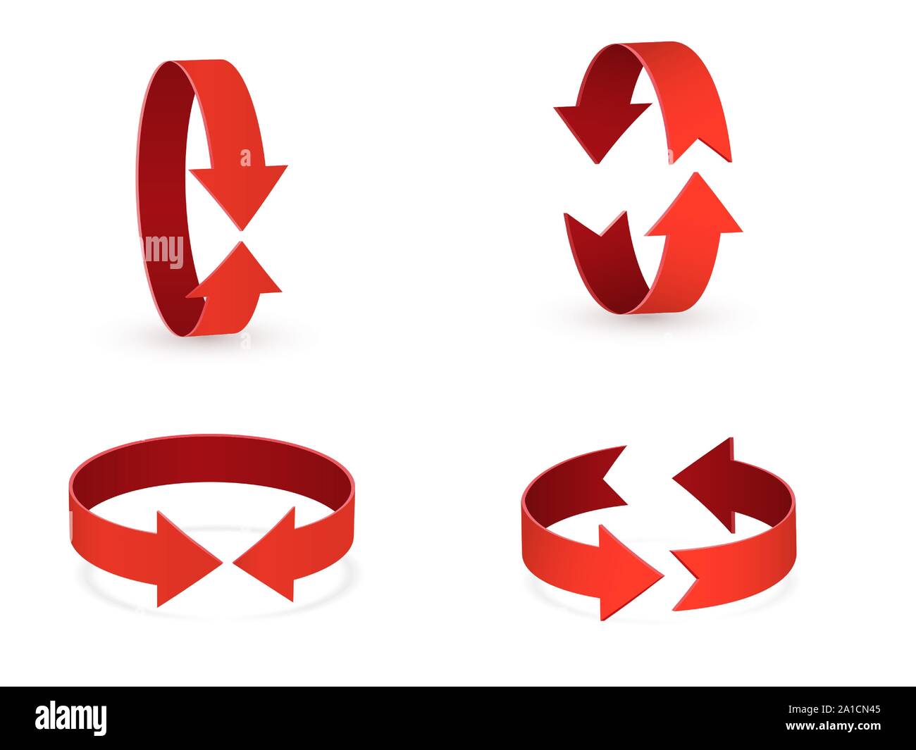 Signe de rotation 3D icône rouge. Flèches de rotation 360 signe Image ...