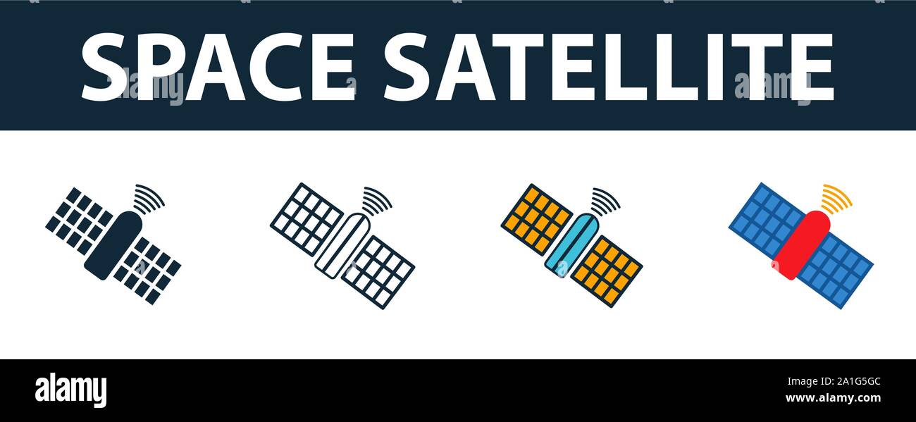 L'icône de satellite de l'espace défini. Quatre symboles simples dans ...