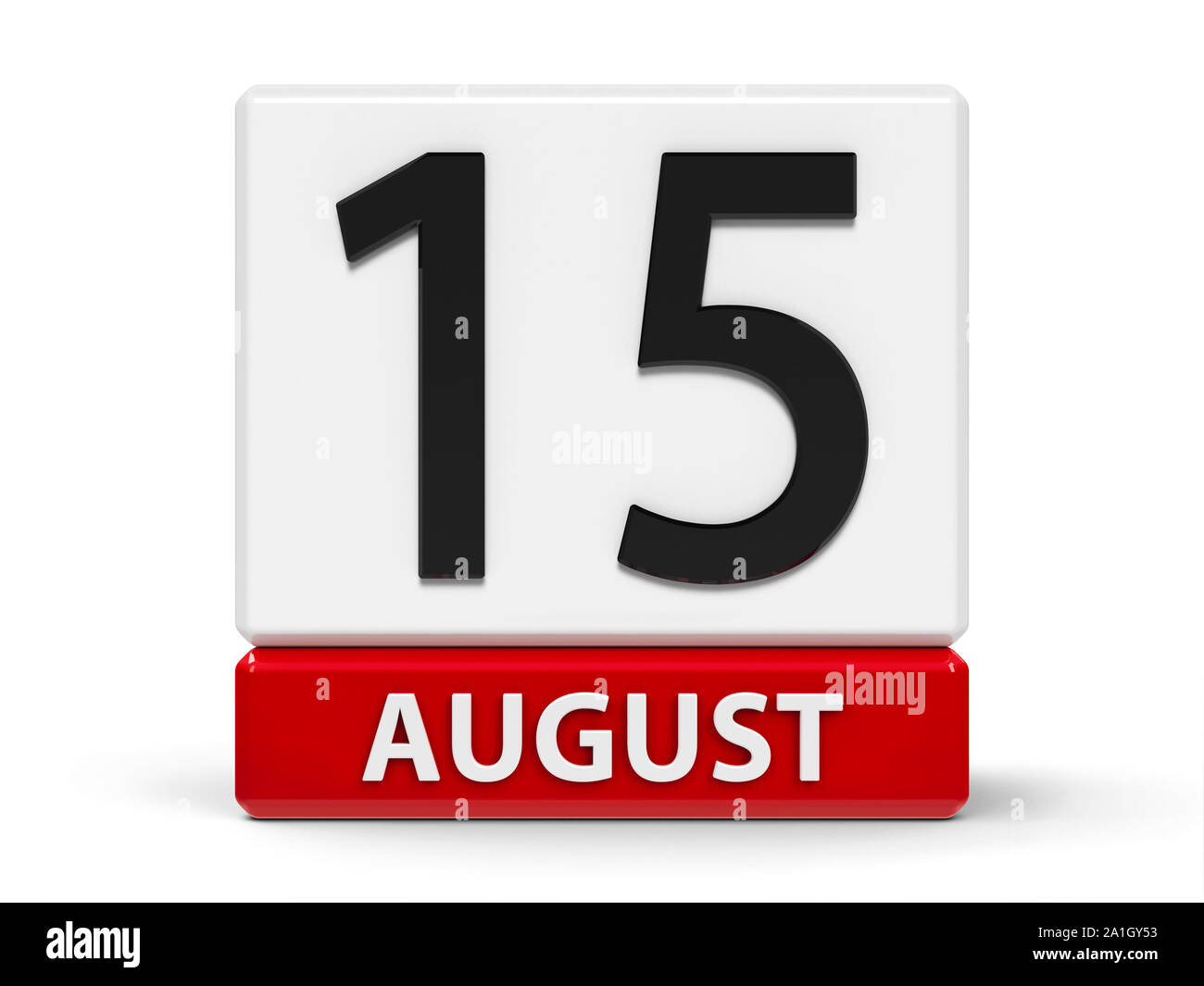 L'icône calendrier rouge et blanc à partir de cubes - 15 août - sur un ...