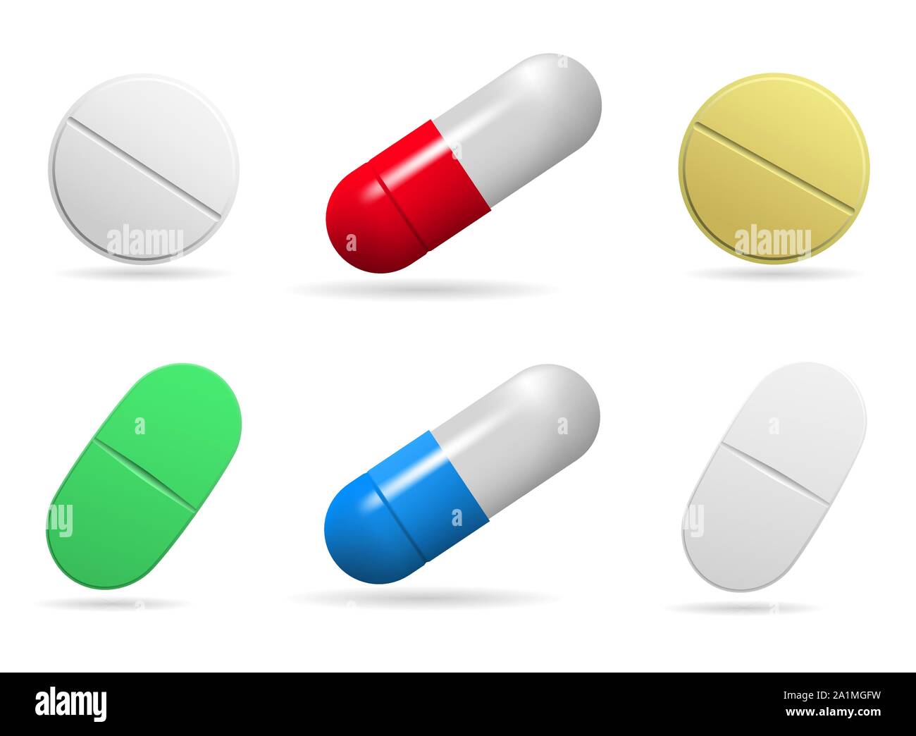 Comprimés médicinaux. Ensemble d'ovales, rondes et les capsules de ...