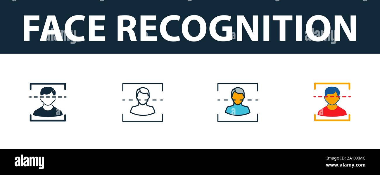La reconnaissance faciale icon set. Symbole Premium dans des styles ...