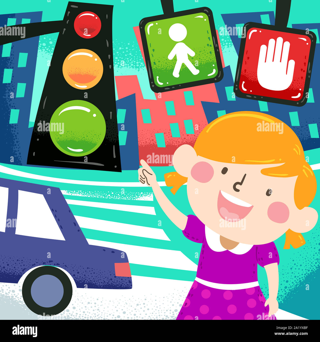 Illustration d'un Kid Girl Pointing aux feux de circulation et des ...