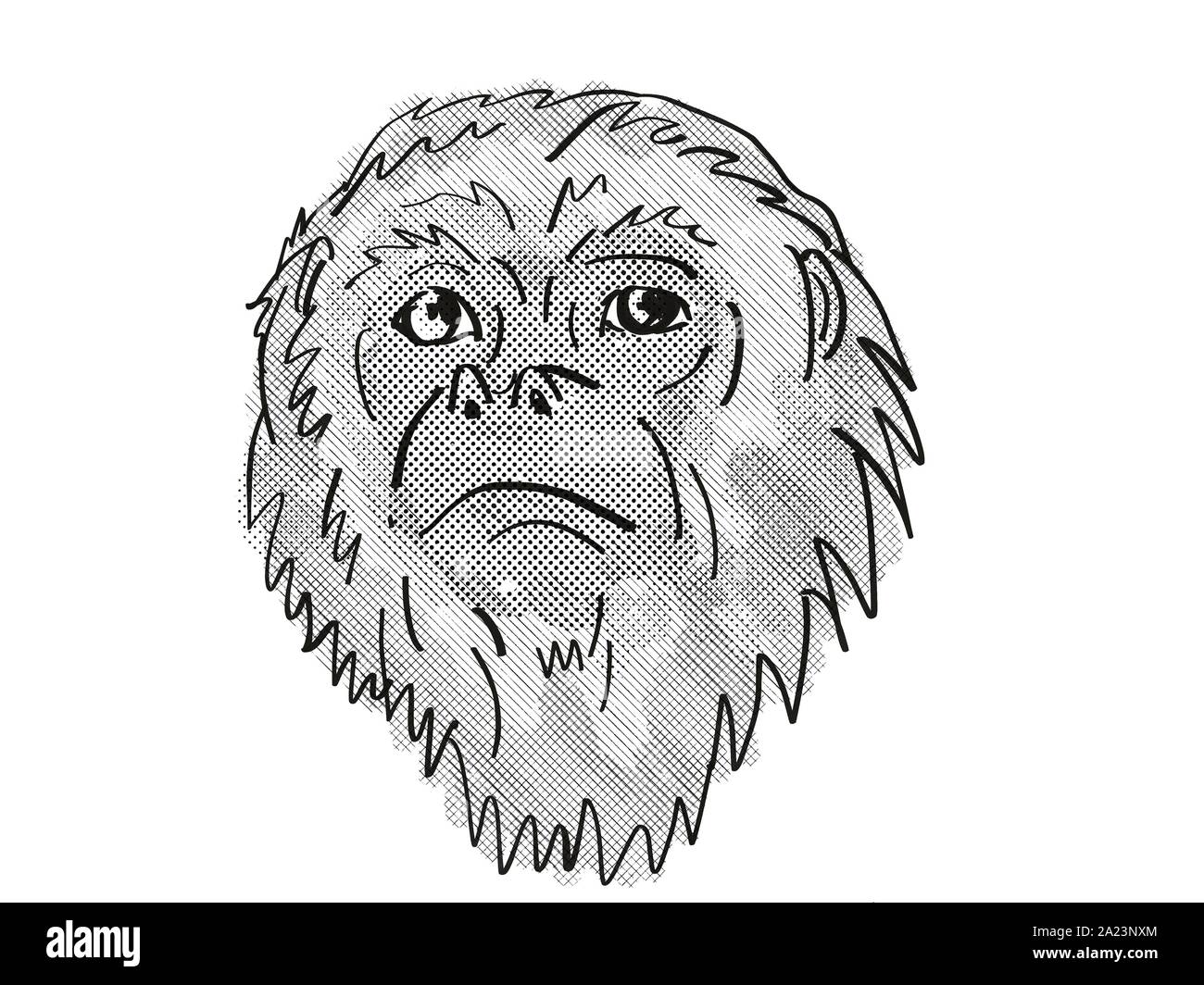 Retro cartoon style dimensions tête d'un singe hurleur noir du Yucatan ...