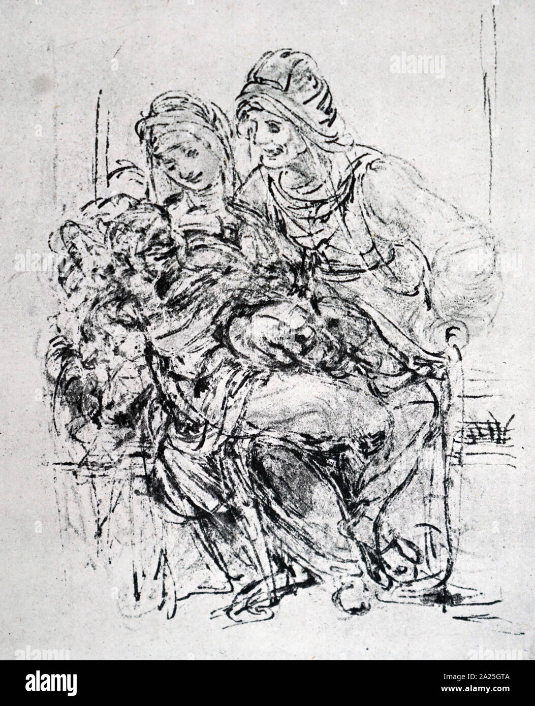 Étude pour la Vierge et Sainte Anne de Léonard de Vinci. Leonardo di ...