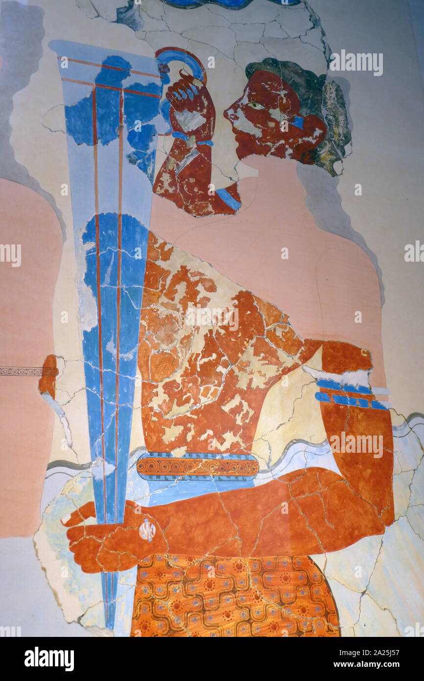 Copie d'une peinture murale minoenne montrant une 'tasse' au porteur du ...