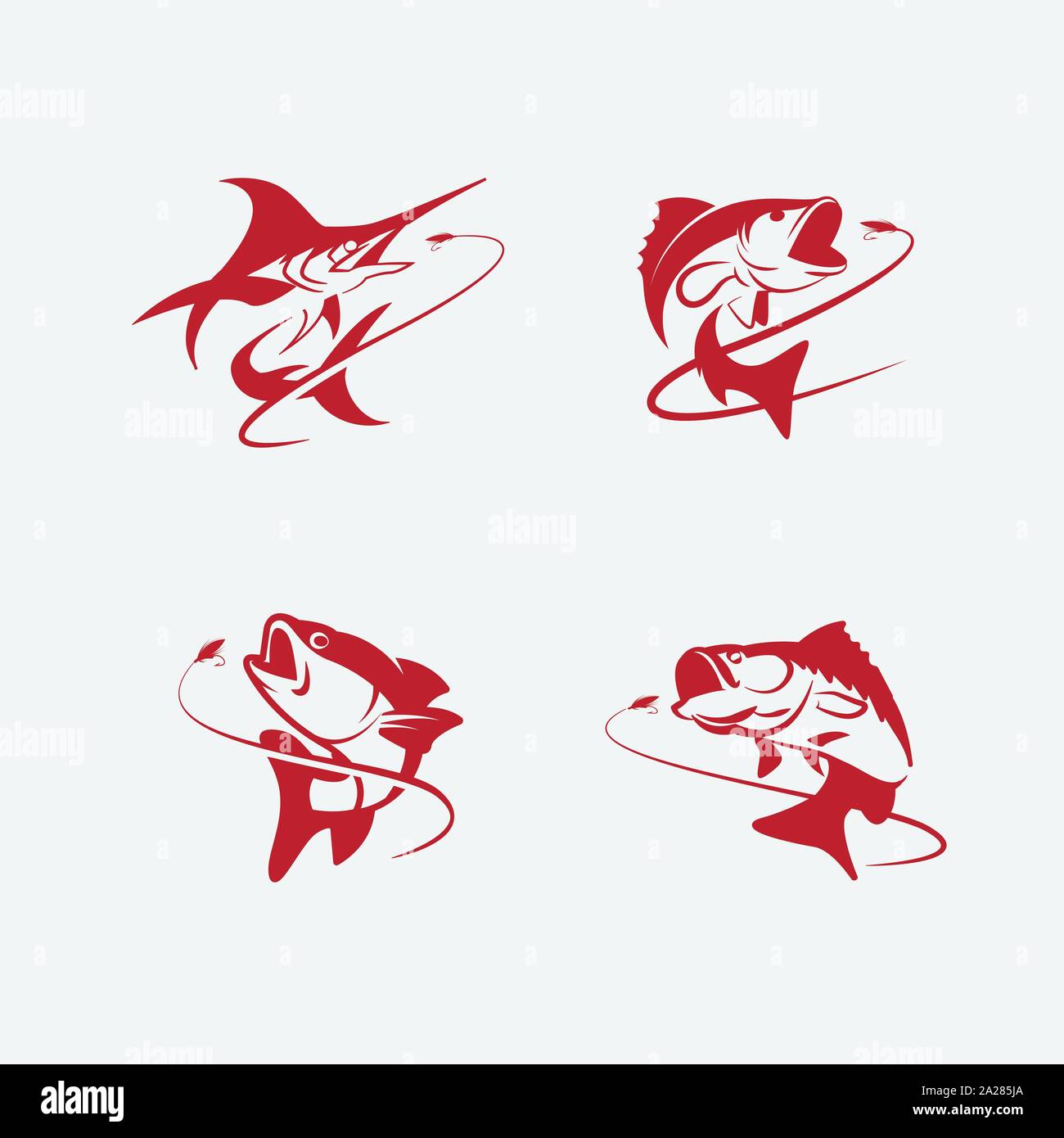 Logo de pêche unique, modèle logo de pêche mémorables Icon Set vector ...