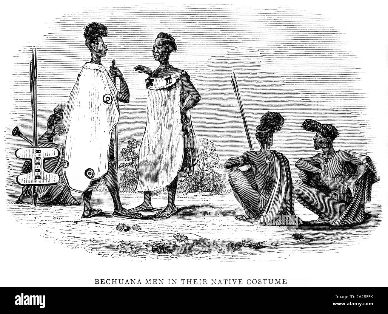 Une illustration de Bechuana hommes dans leur costume indigène en ...