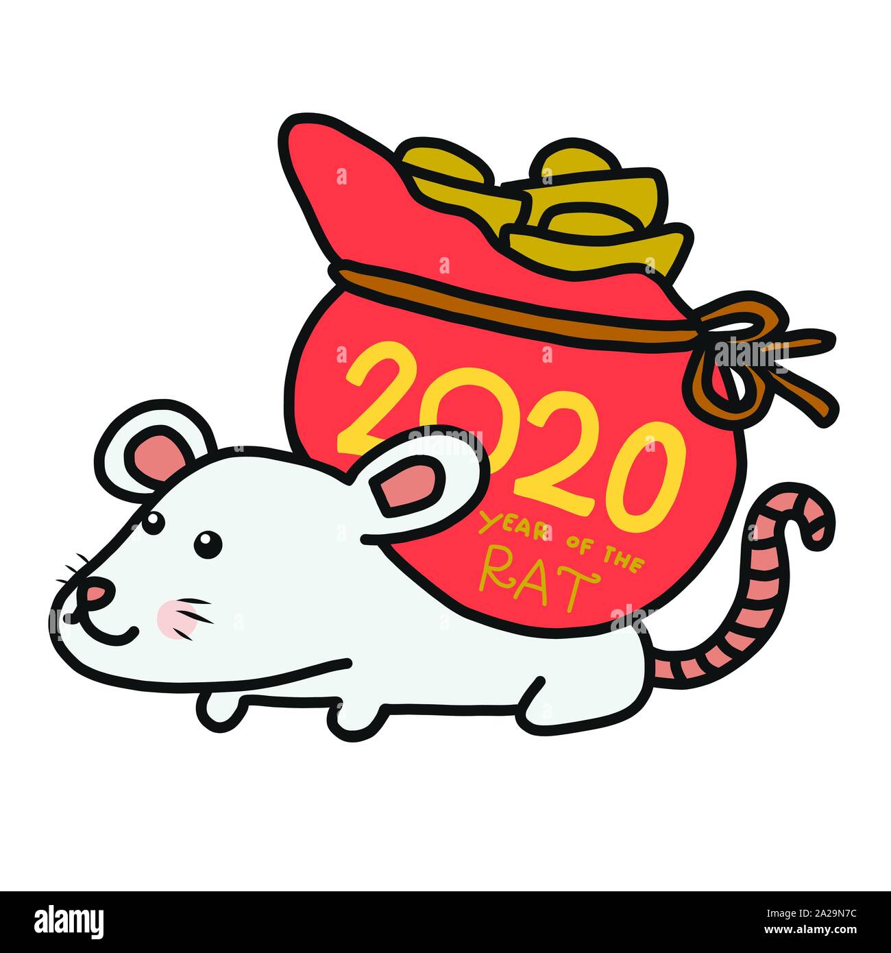 2020 Année du rat avec sac d'or cartoon vector illustration Image ...