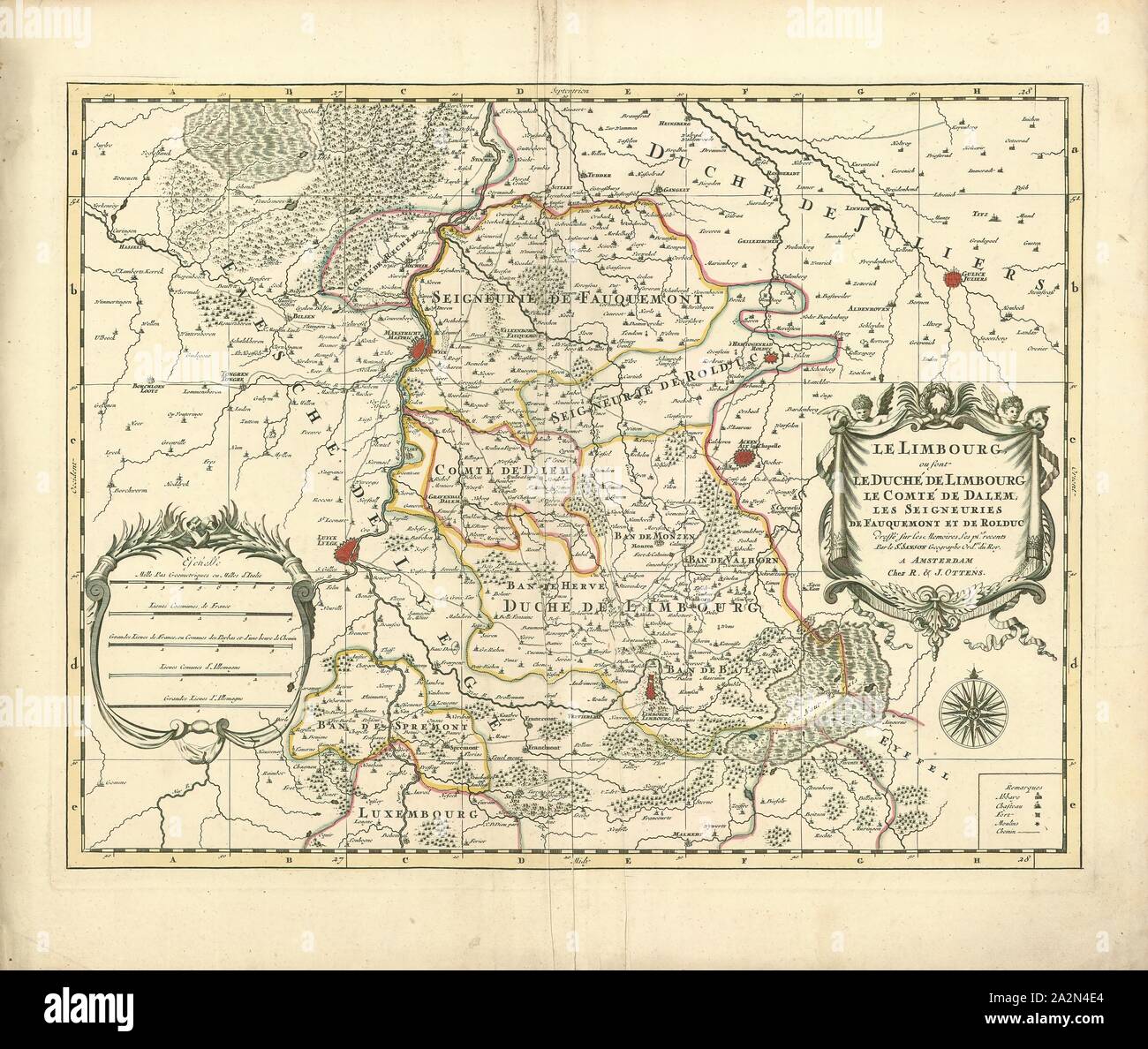 La carte, le Limbourg ou sont le Duché de Limbourg, le comté de Dalem ...