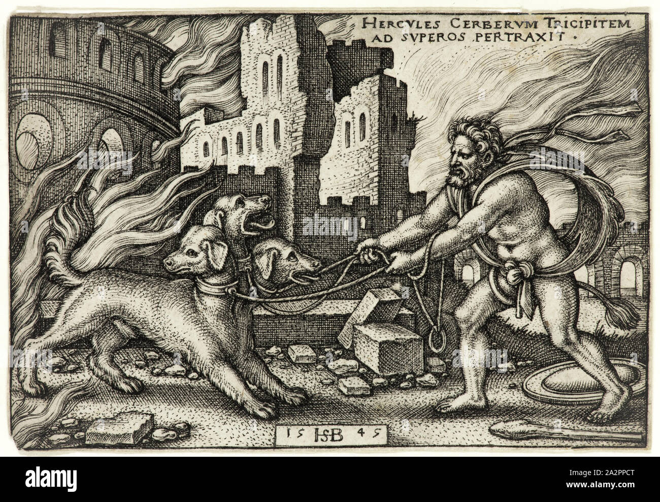 Hans Sebald Beham, allemand, 1500-1550, Hercules Capturer Cerbère, 1545 ...