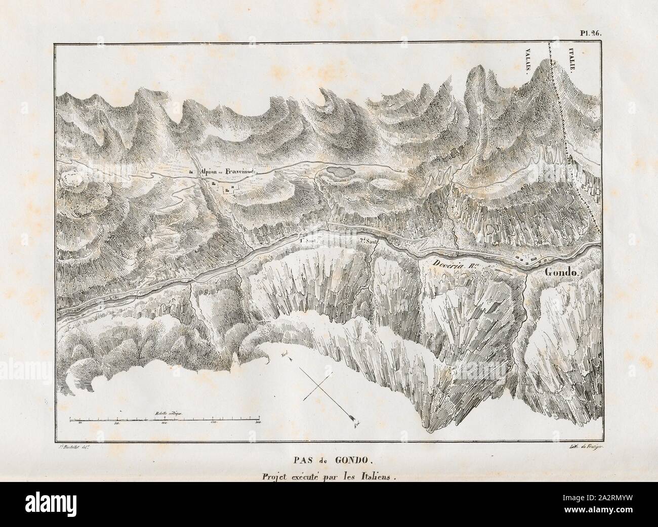 Pas de Gondo. Projet exécuté par les Italiens, la carte du Simplon ...