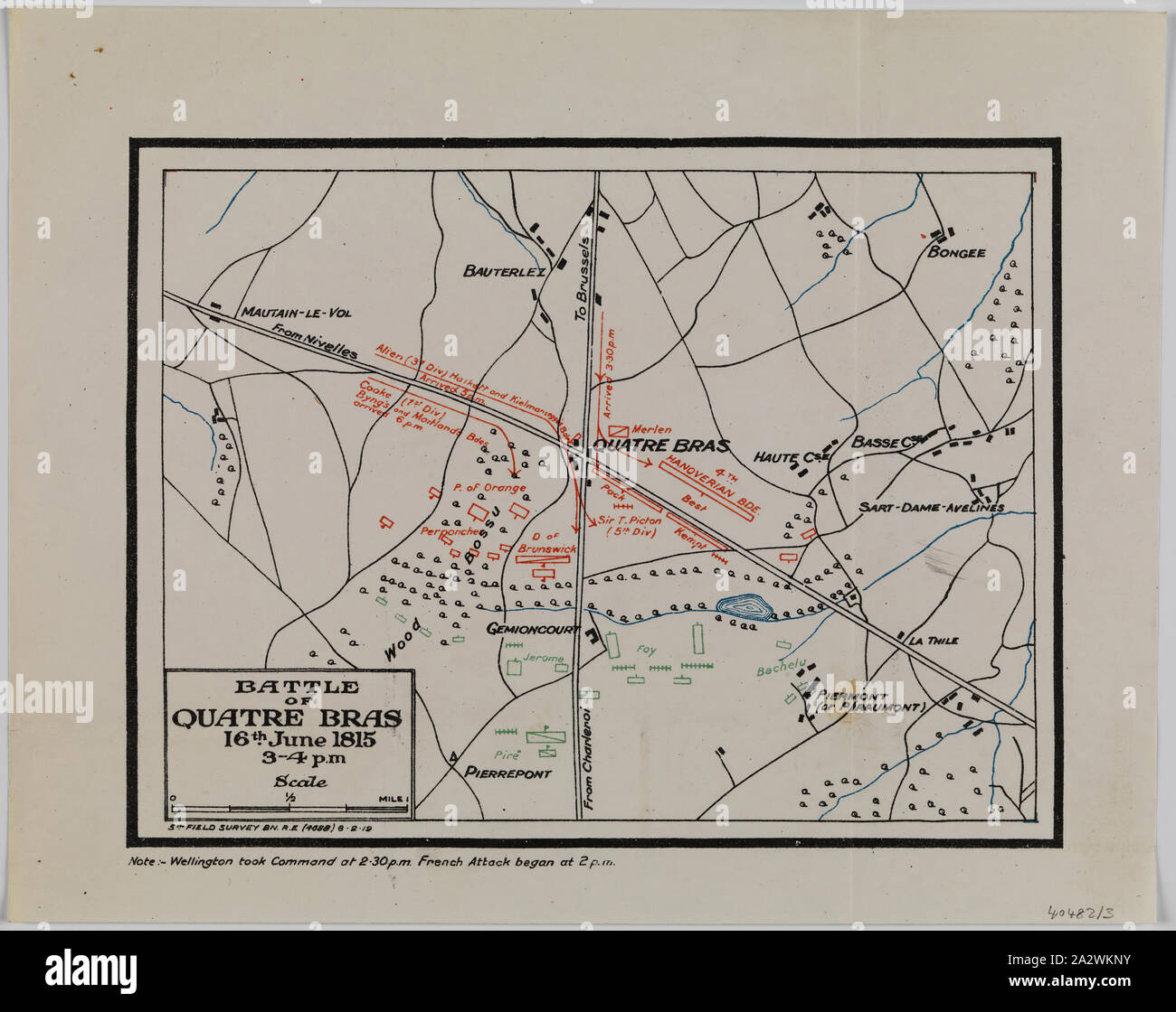 Carte - Bataille de Quatre Bras, Waterloo, 16 juin 1815 campagne, 5ème ...
