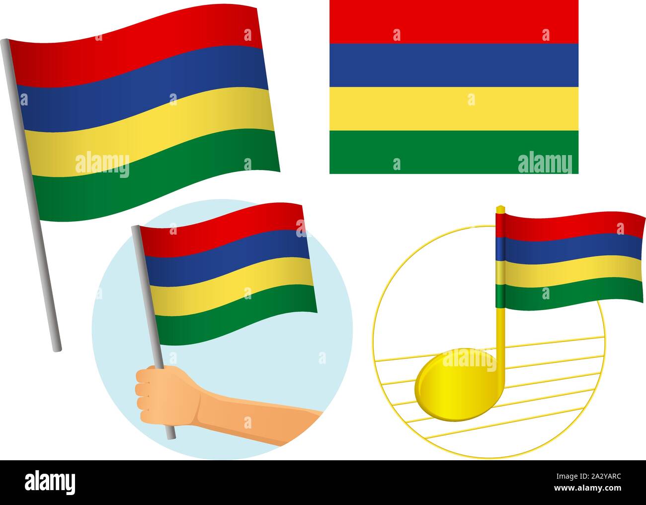 Drapeau de l'Ile Maurice icon set. Drapeau national de Maurice vector ...