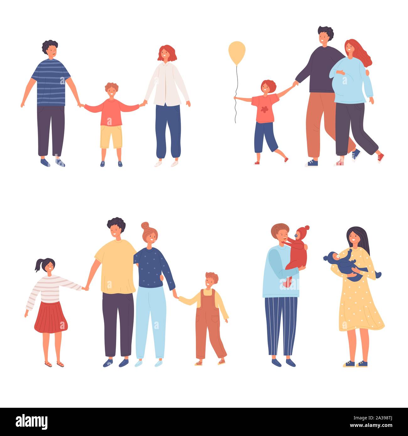 Enfants familles marchant se promener Banque d'images vectorielles - Alamy