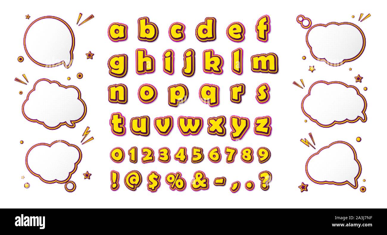 Comics font, kid's alphabet en style pop art de lettres multicouche ...