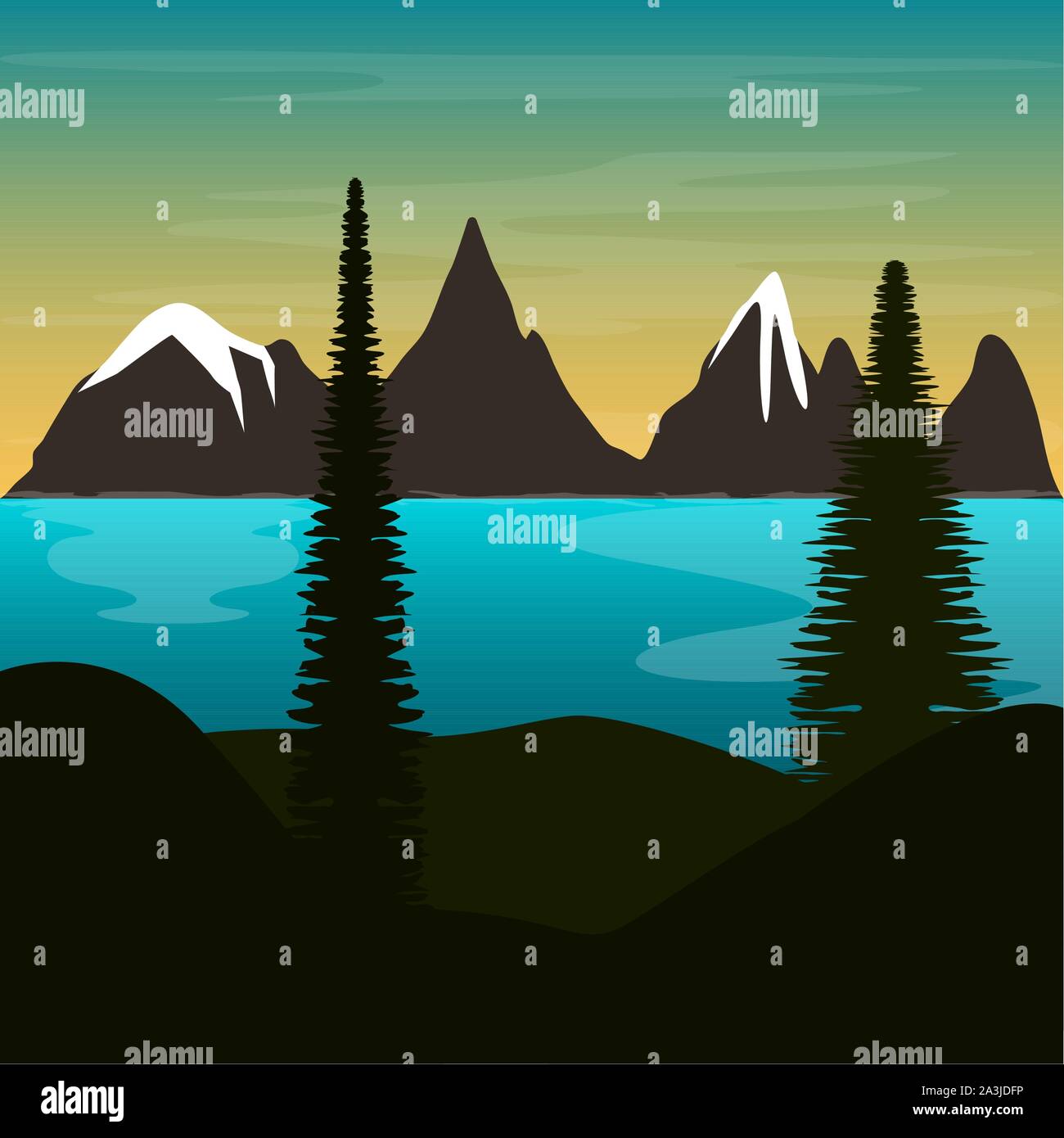Paysage avec un lac Banque d'images vectorielles - Alamy