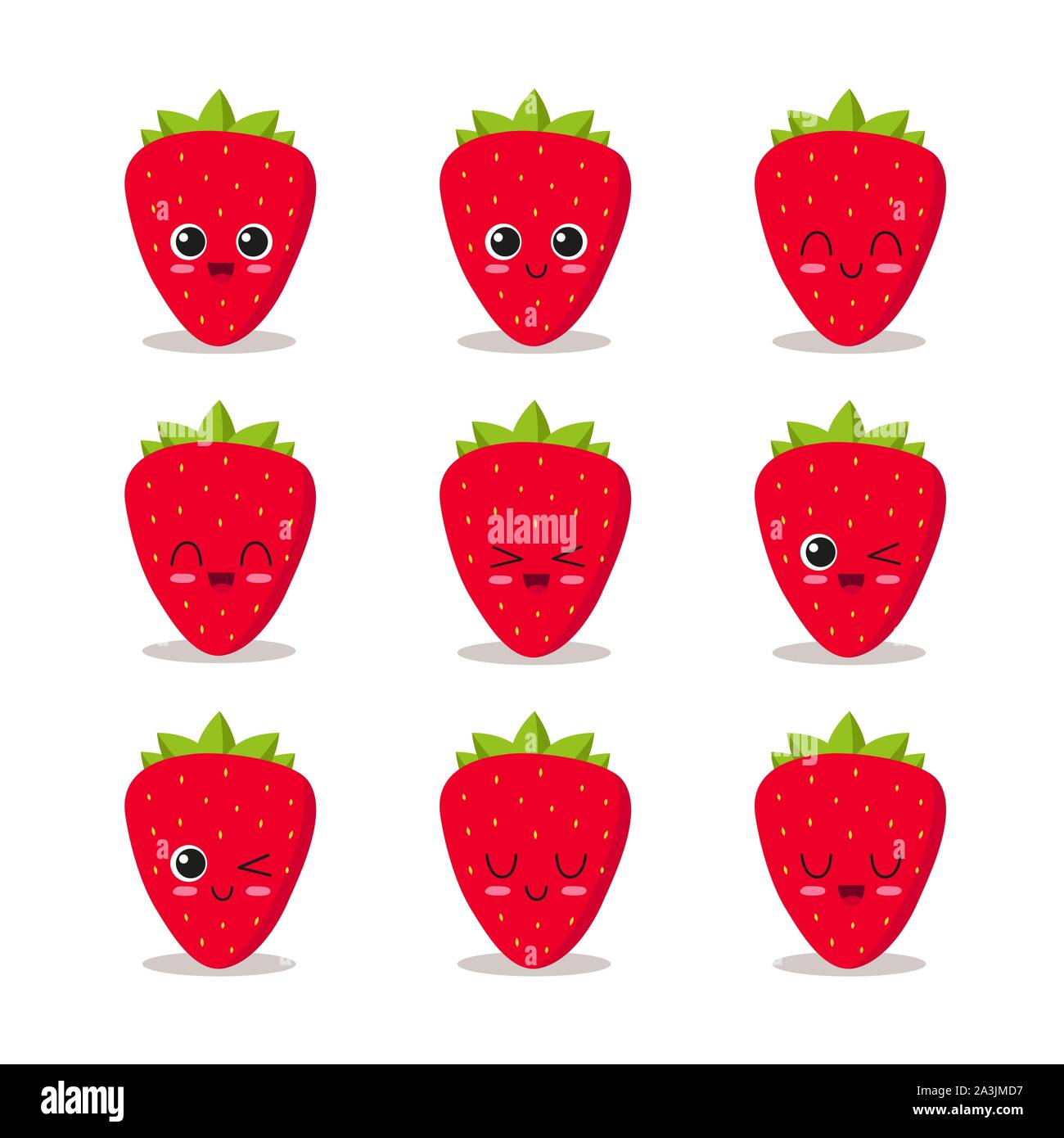 Mignon, drôle et heureux ensemble fraise caractère. Fruits vector ...