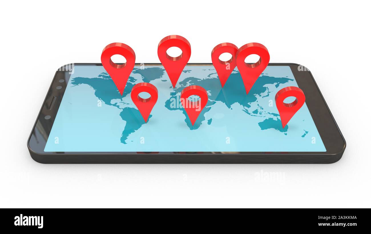 3d illustration : pointeurs gps rouge - des flèches sur la carte du ...