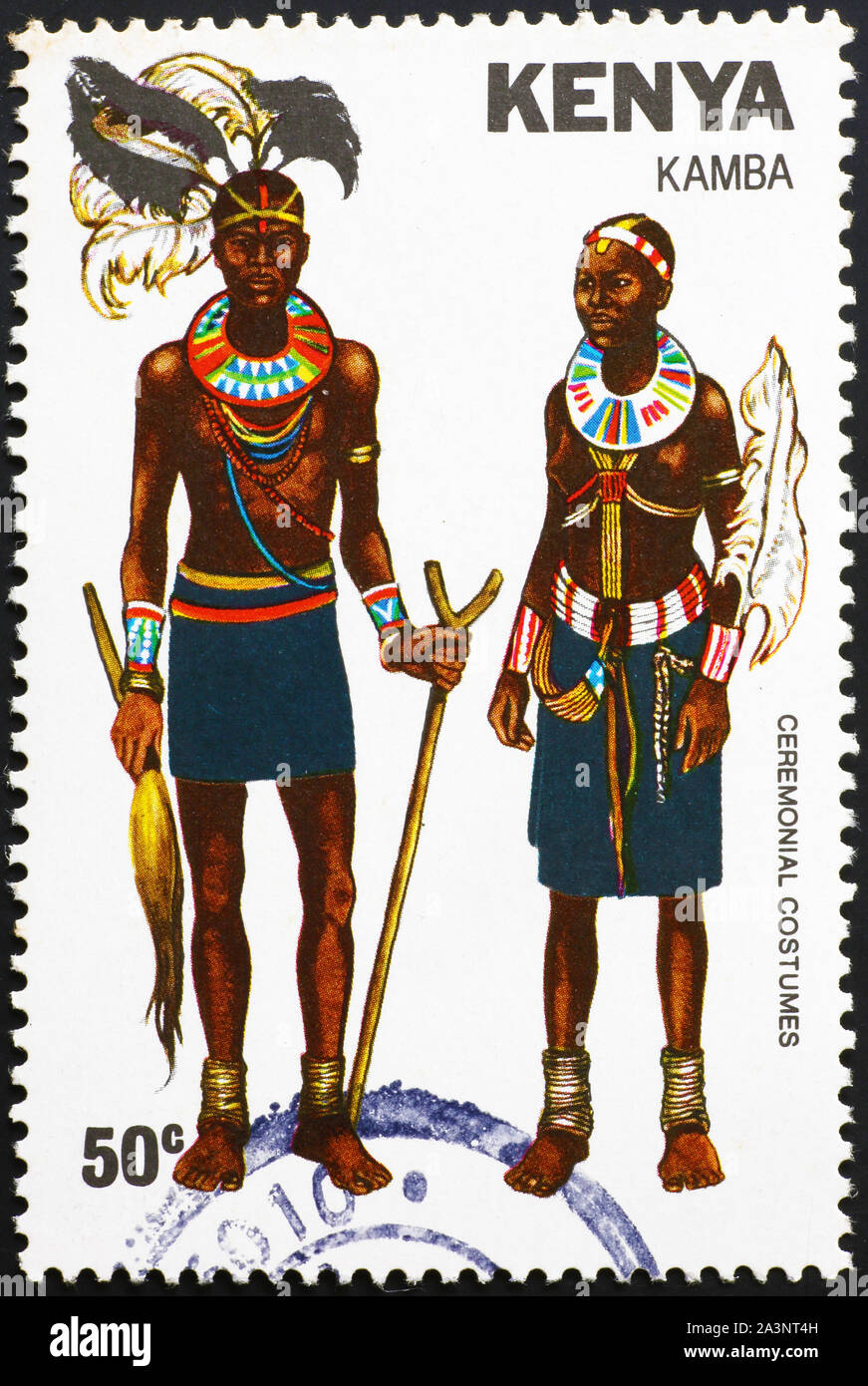 Costumes de cérémonie de la tribu Kamba kenyan sur stamp Photo Stock ...