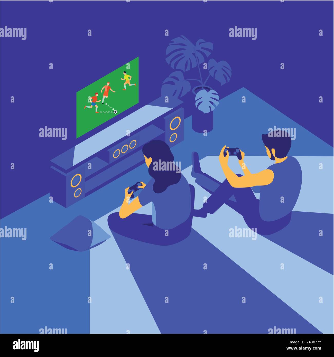 Couple playing video games Banque d'images vectorielles - Alamy