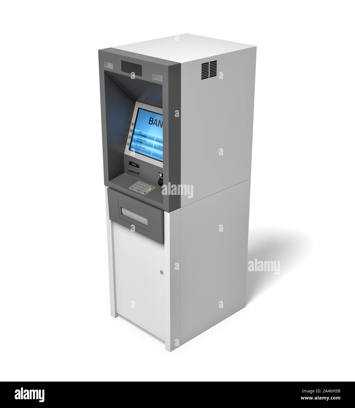 Le rendu 3D d'un guichet automatique bancaire isolé avec un écran ...