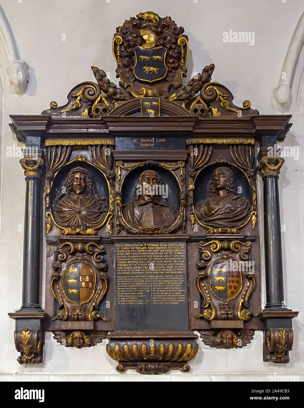 Ornate 17C monument à Sir John Whatton (mort en 1656) et son épouse ...