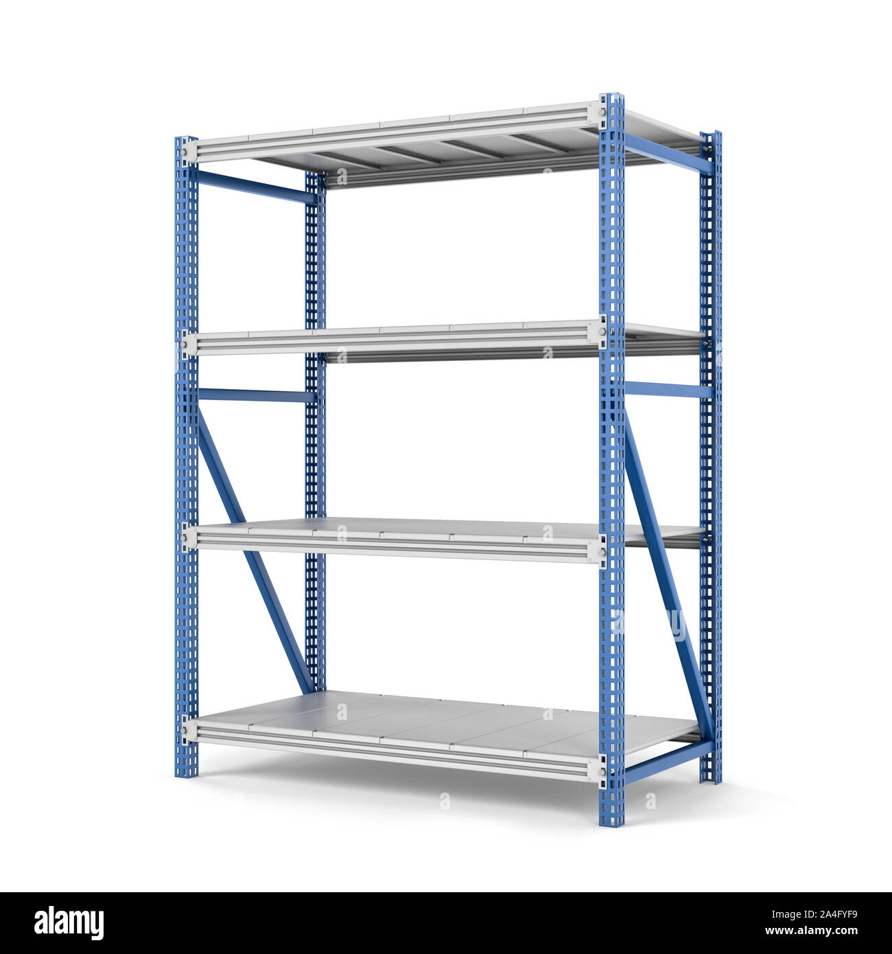 Le rendu 3D d'un rack en métal avec quatre étagères, isolé sur un fond ...