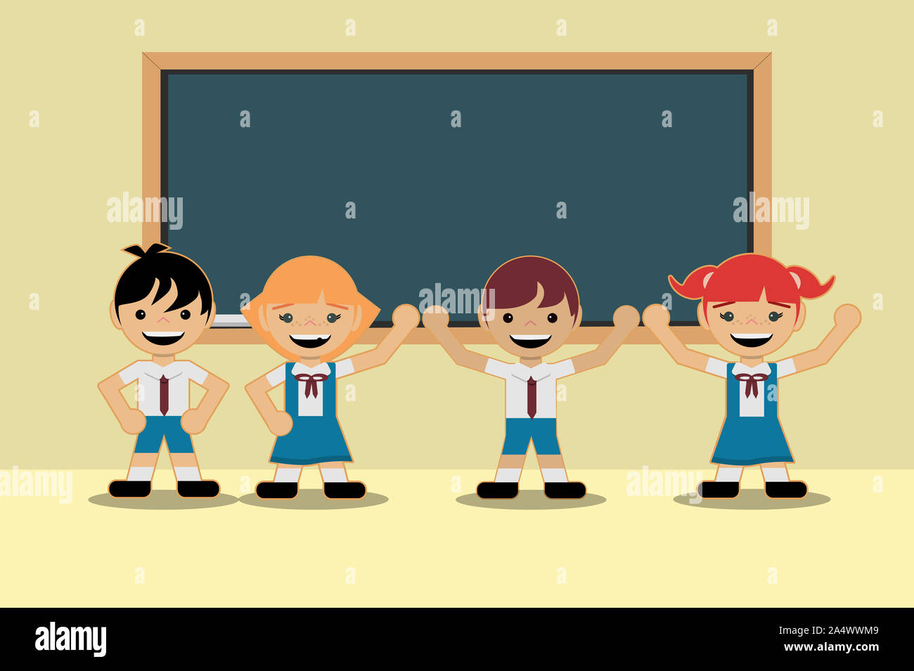 Retour à l'école. Deux élèves filles et deux garçons en uniforme ...