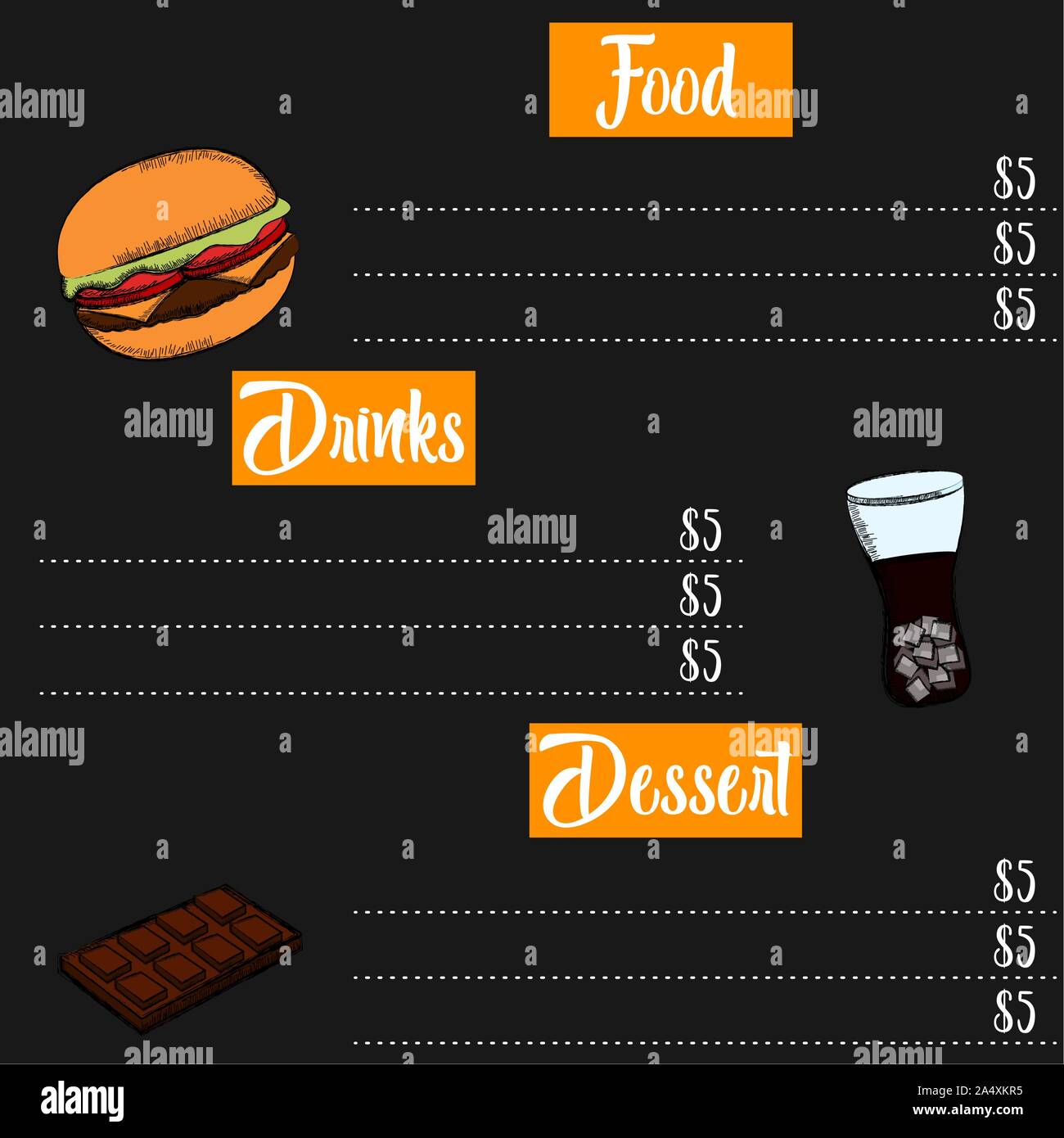 Aliments, boissons et desserts menu. Restaurant menu design - Vector ...