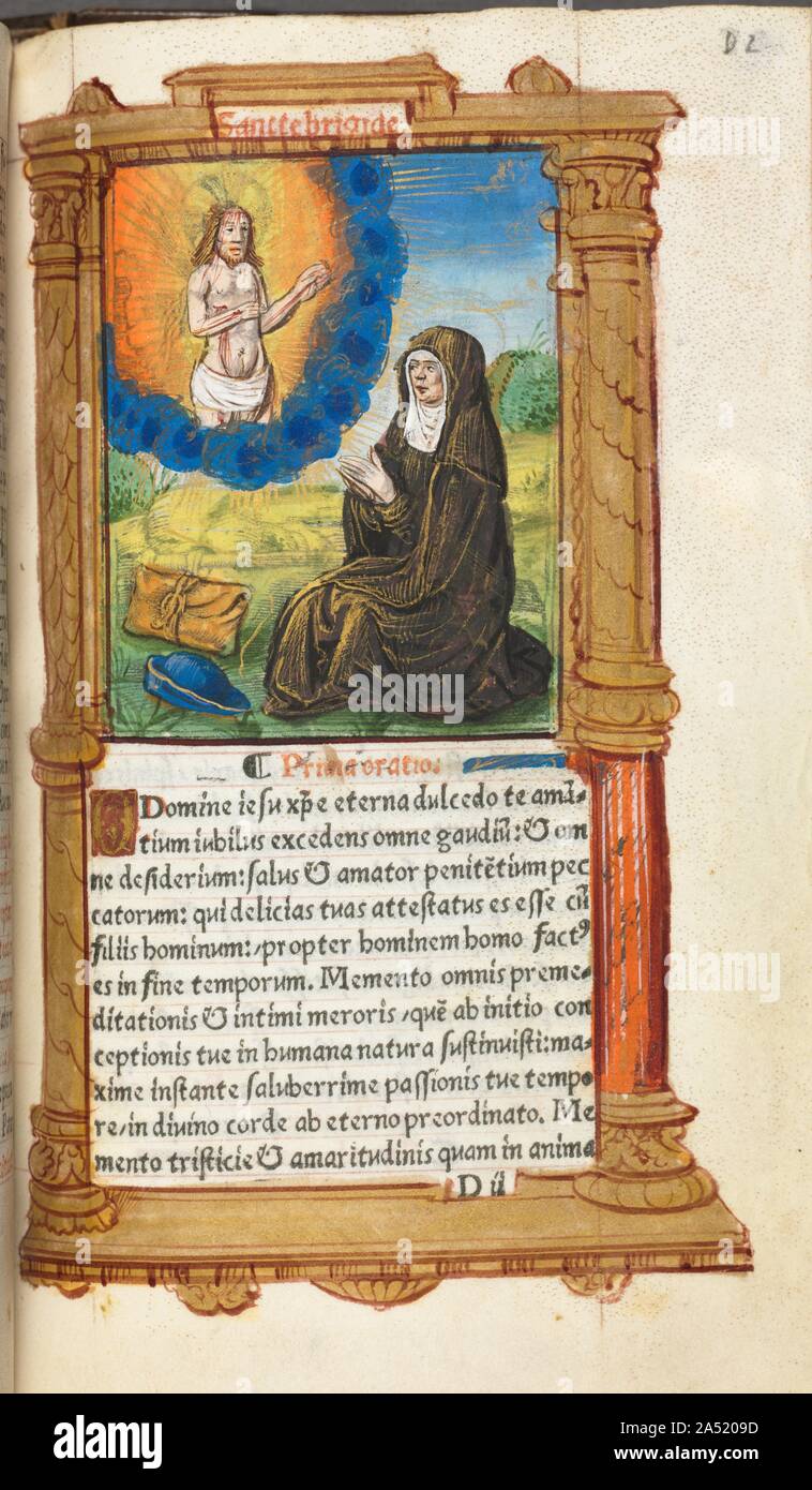Livre imprimé d'heures (utilisation de Rome) : fol. 90r, St. Bridget en ...