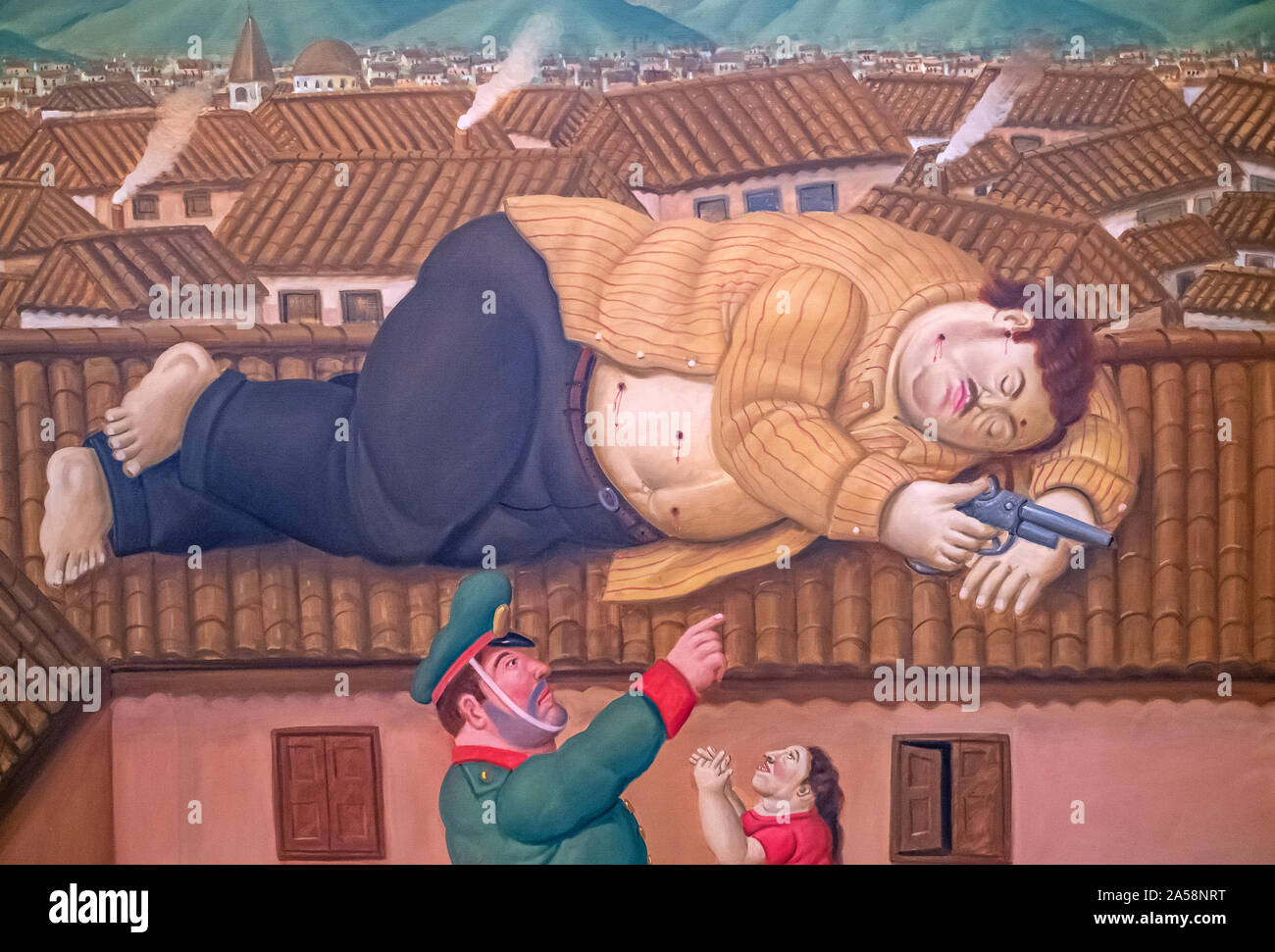 "Pablo Escobar dead'ou 'Pablo Escobar muerto'. Tableau de Fernando Botero, Musée d'Antioquia ...