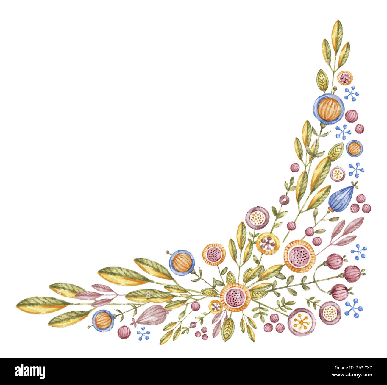 Composition de fleurs Aquarelle angulaire isolé sur fond blanc. Bouquet ...