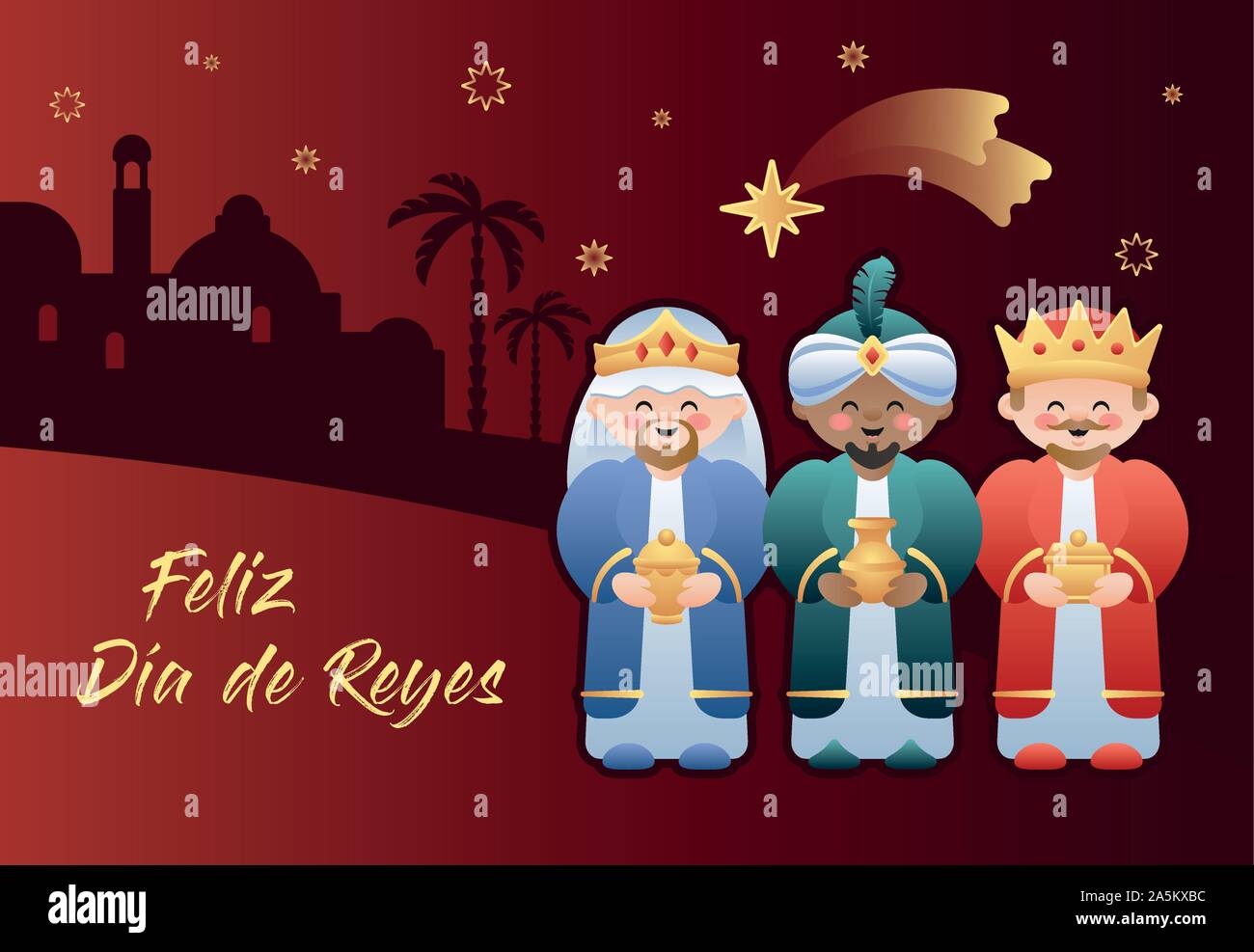 Feliz Dia de Reyes. Happy Day des rois en espagnol. Cute cartoon ...