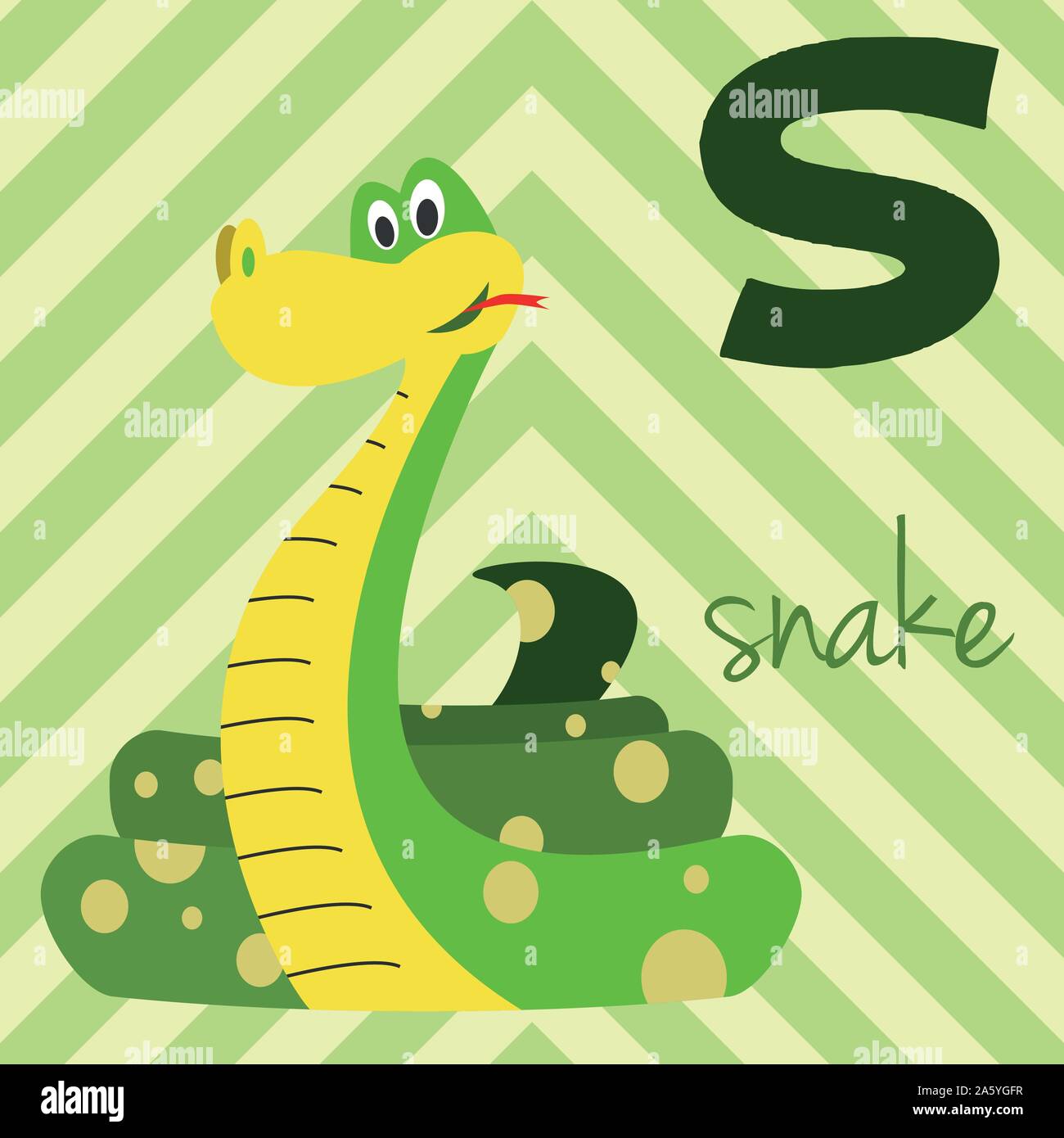 Cute cartoon alphabet illustré zoo avec animaux drôles : S pour serpent ...