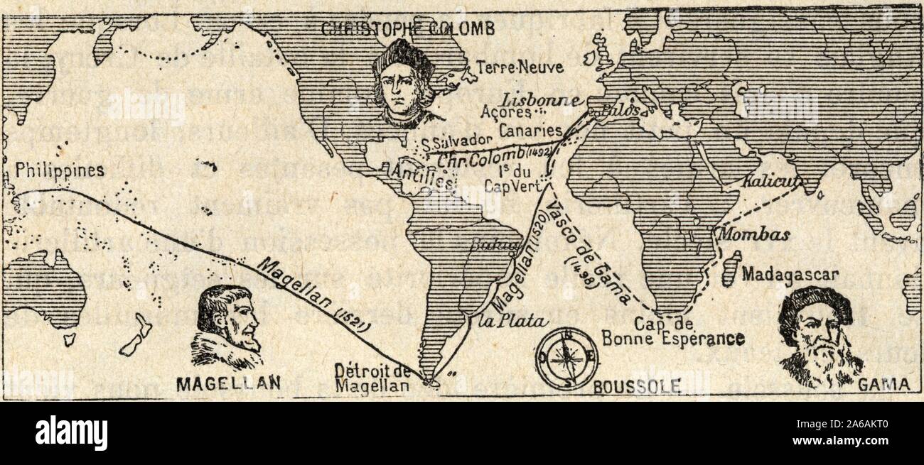 Carte des grands navigateurs,avec le portrait des grands navigateurs de ...
