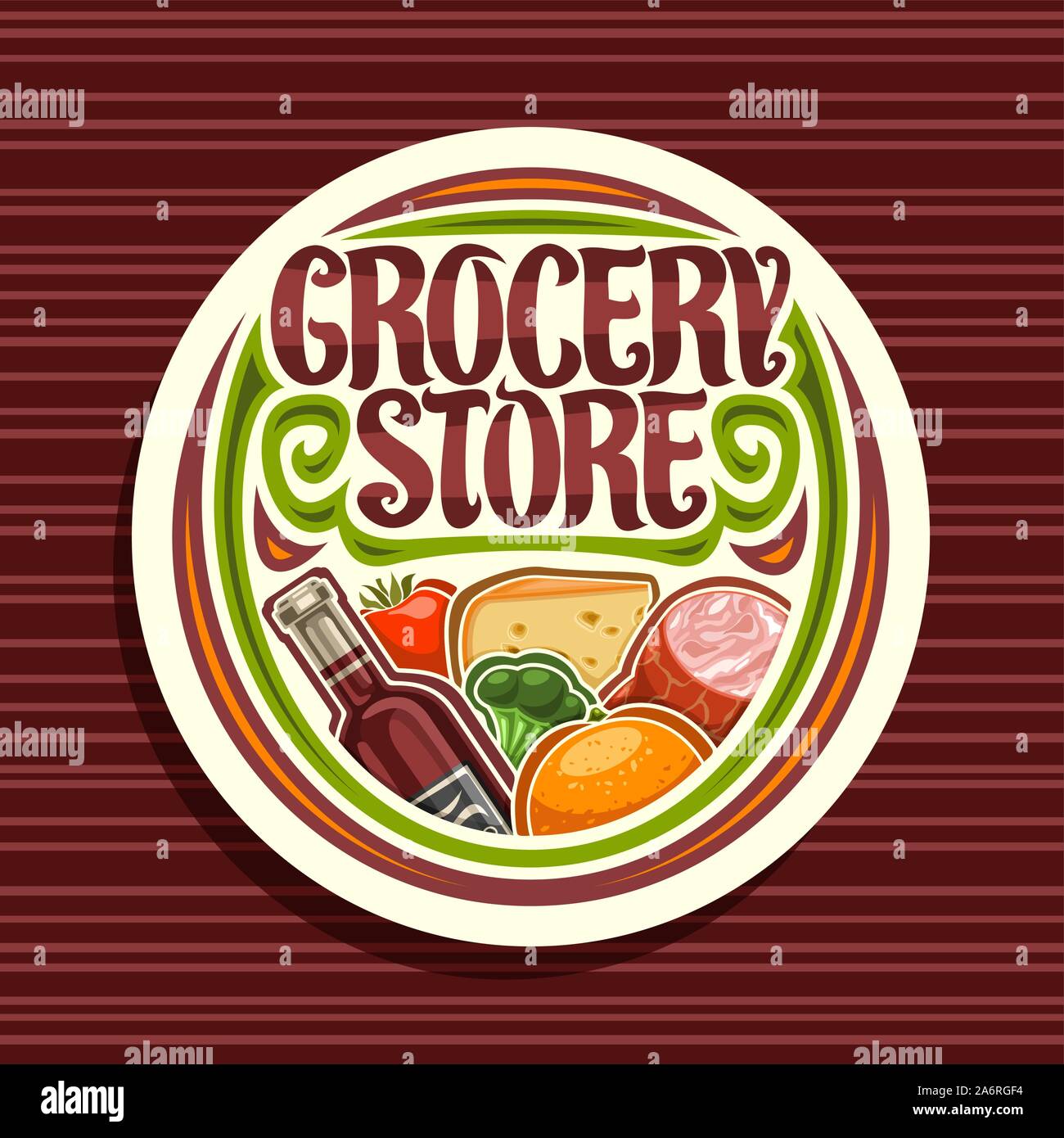 Logo Vector pour épicerie, d'un rond blanc affichage dynamique avec ...