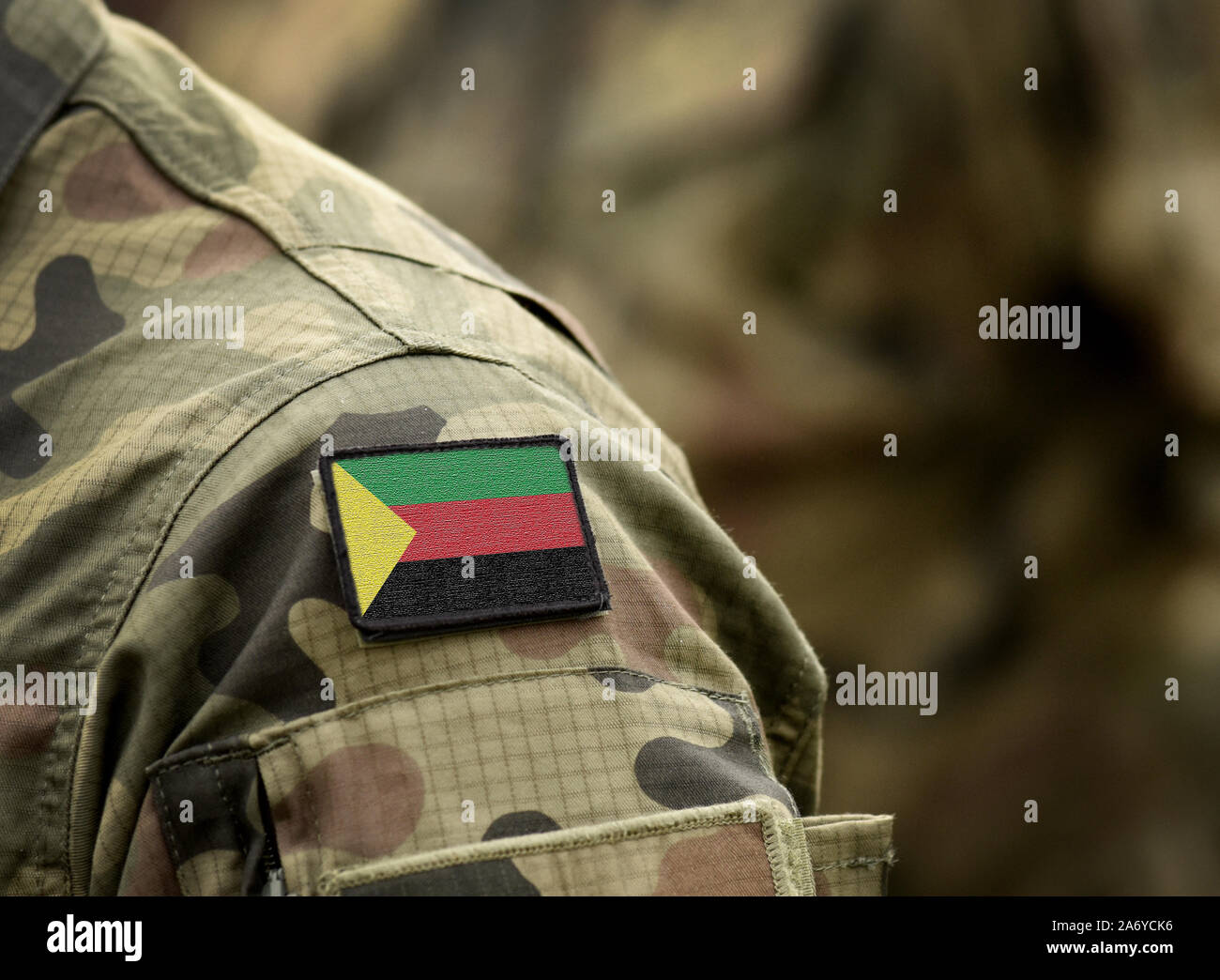 Drapeau de l'Azawad sur les soldats du bras. Pavillon de l'état de l ...