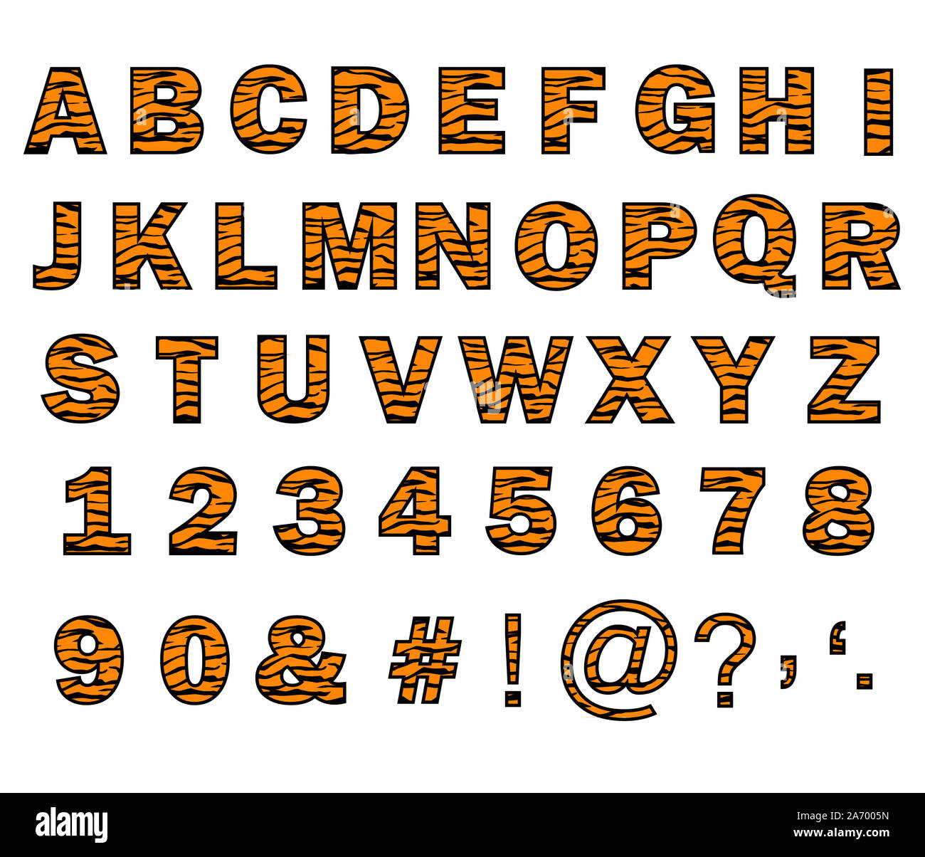 Alphabet de la texture de la peau de tigre tigre. alphabets et chiffres ...