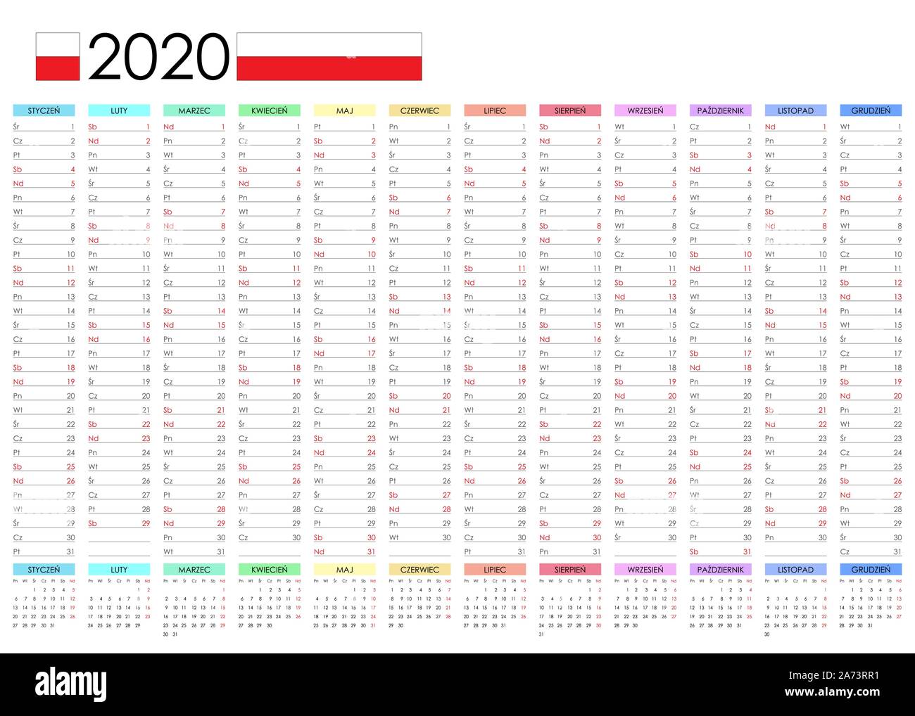 Planner 2020. Large plan de travail, calendrier mural. Modèle de ...