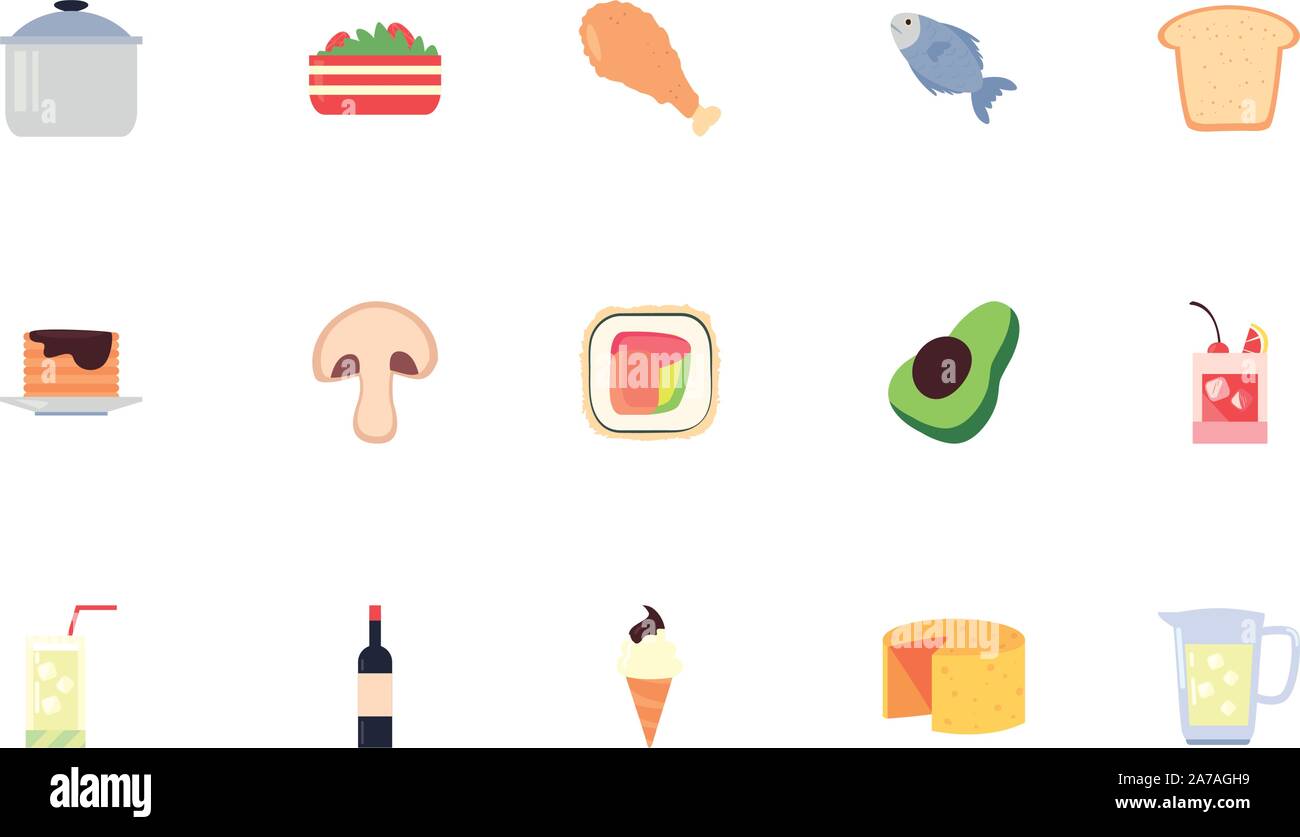 Icon Set pack design, alimentation boissons manger Restaurant menu ...