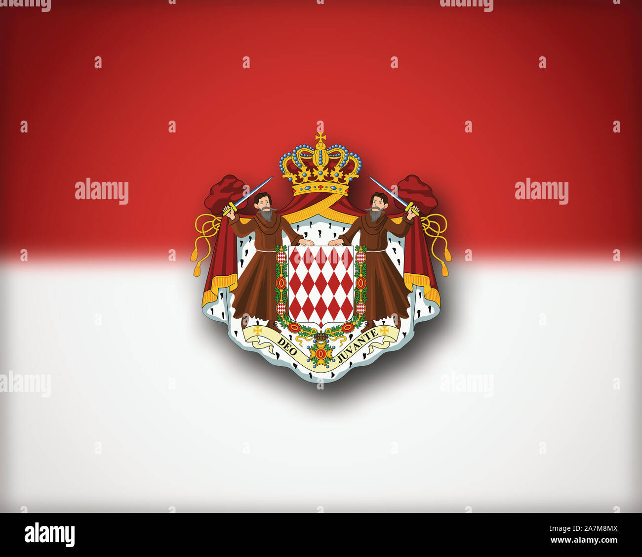 Les armoiries de Monaco et le drapeau floue de la Principauté de Monaco ...