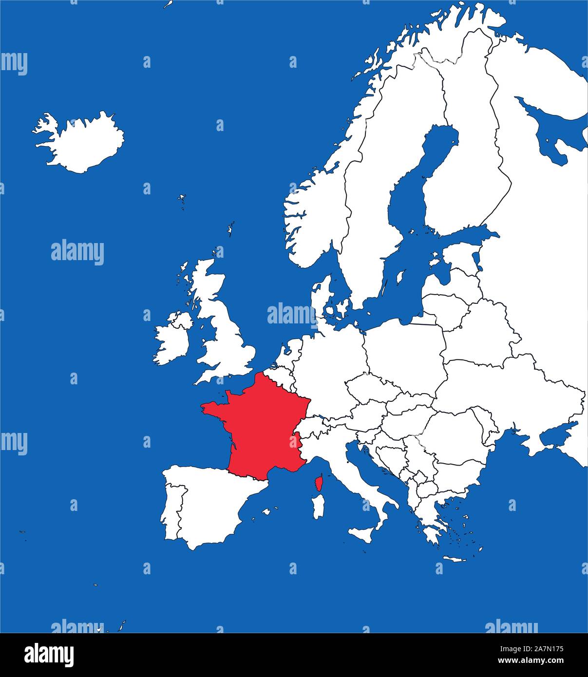 Continent Europe France carte a mis en relief avec la couleur bleue ...
